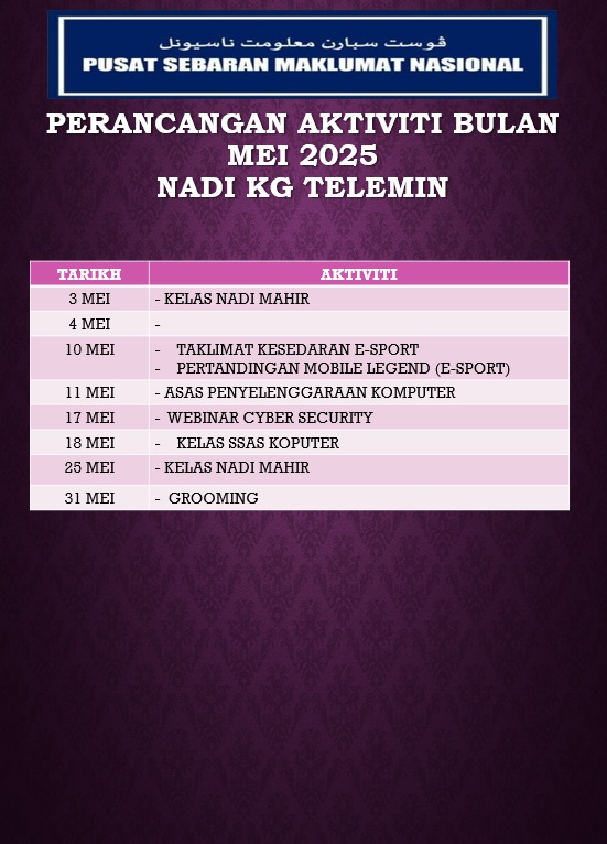 PERANCANGAN AKTIVITI MEI 2025 – NADI Kg Telemin